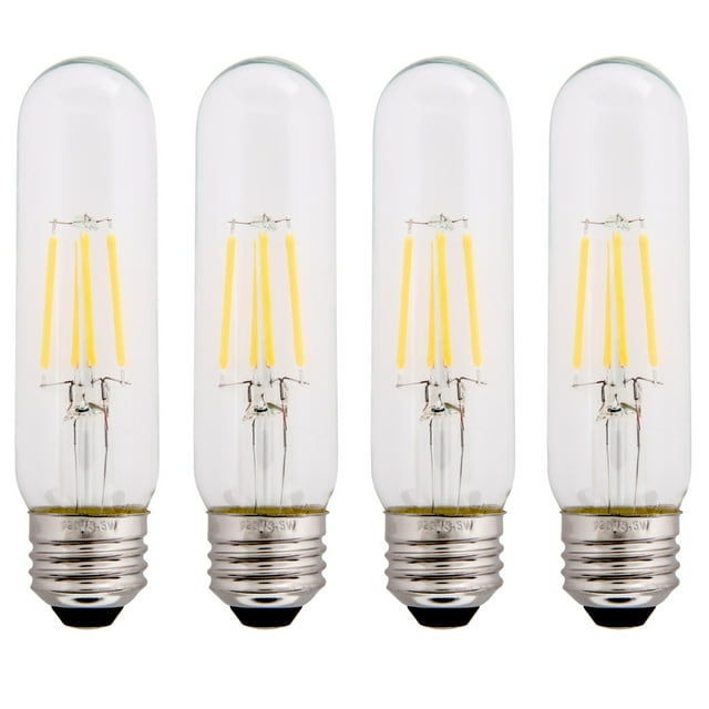 Clear 3.5W LED T10 Tubular Light Bulb - Nickel Plated E26 Medium Base (40 Watt Equivalent) | 4 ...