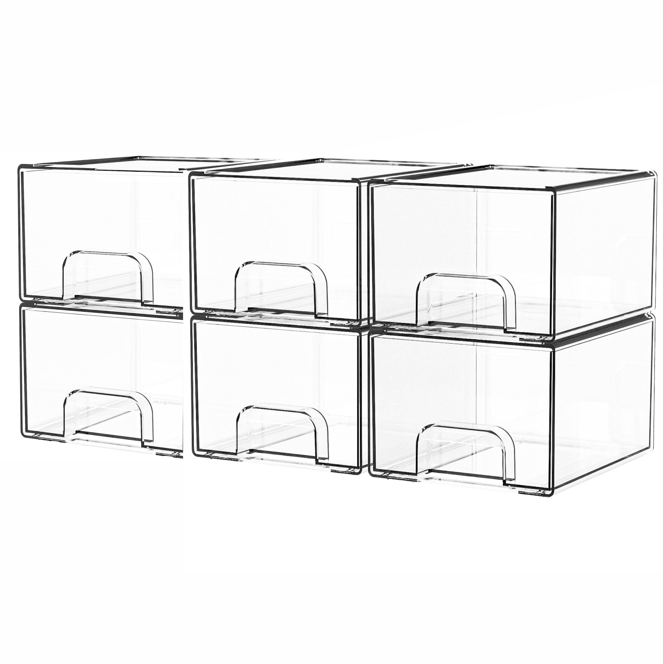 Clear-4.4 In Tall, 6 PCS Stackable Makeup Organizer Pull Out Drawers ...