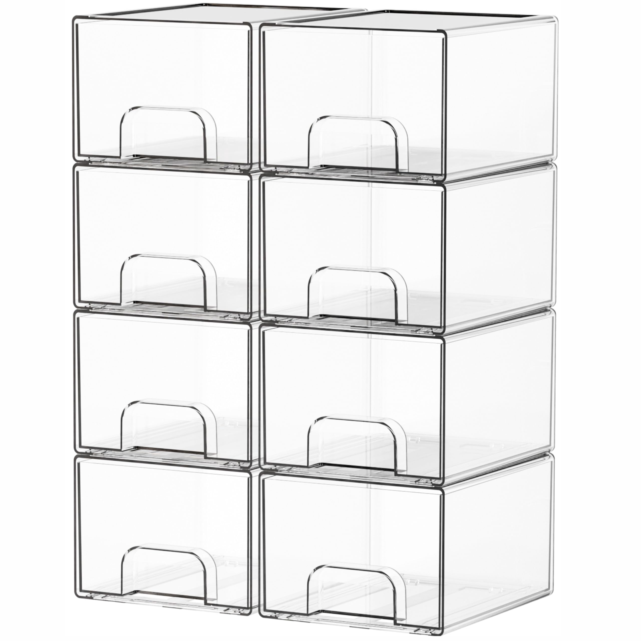 Clear-4.4 In Tall, 8 Pcs Plastic Stackable Makeup Organizer Drawer ...