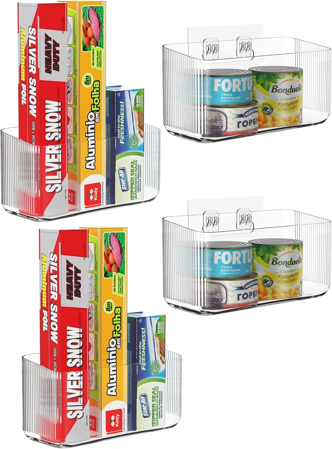 Clear 4 Pack Cabinet Door Organizers Plastic Wrap Holders for Kitchen ...