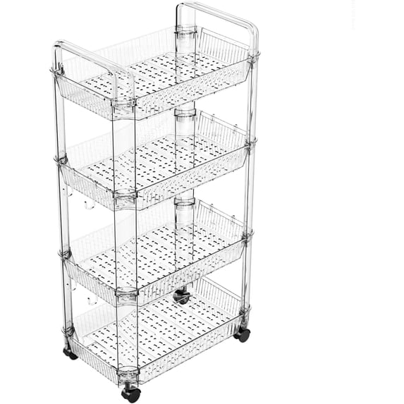 Clear 4 Tier Rolling Utility Cart with Wheels,Modern Bedside Cart for ...