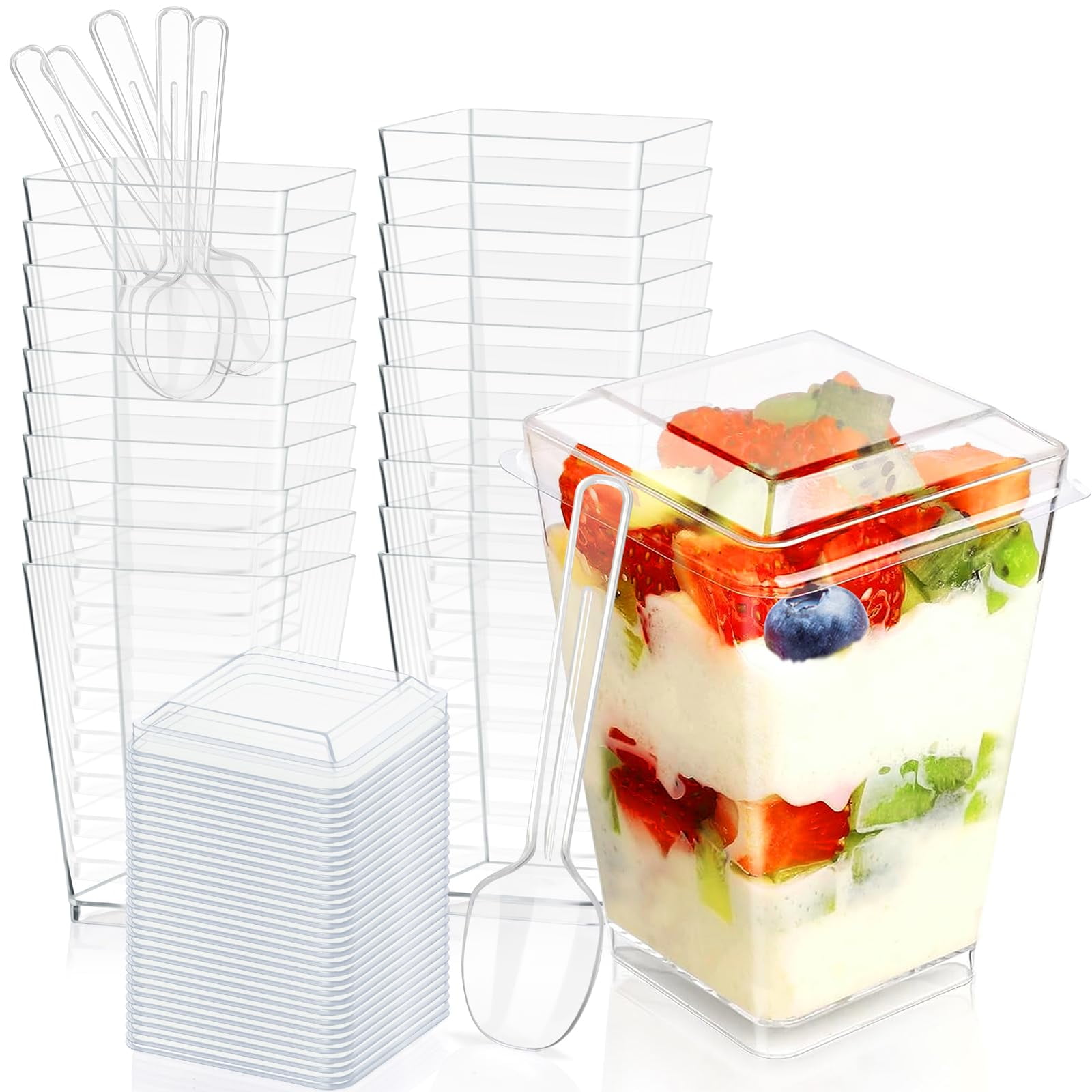 Clear 5oz Plastic Dessert Cups with Lids and Spoons, 20 Pack Mini ...