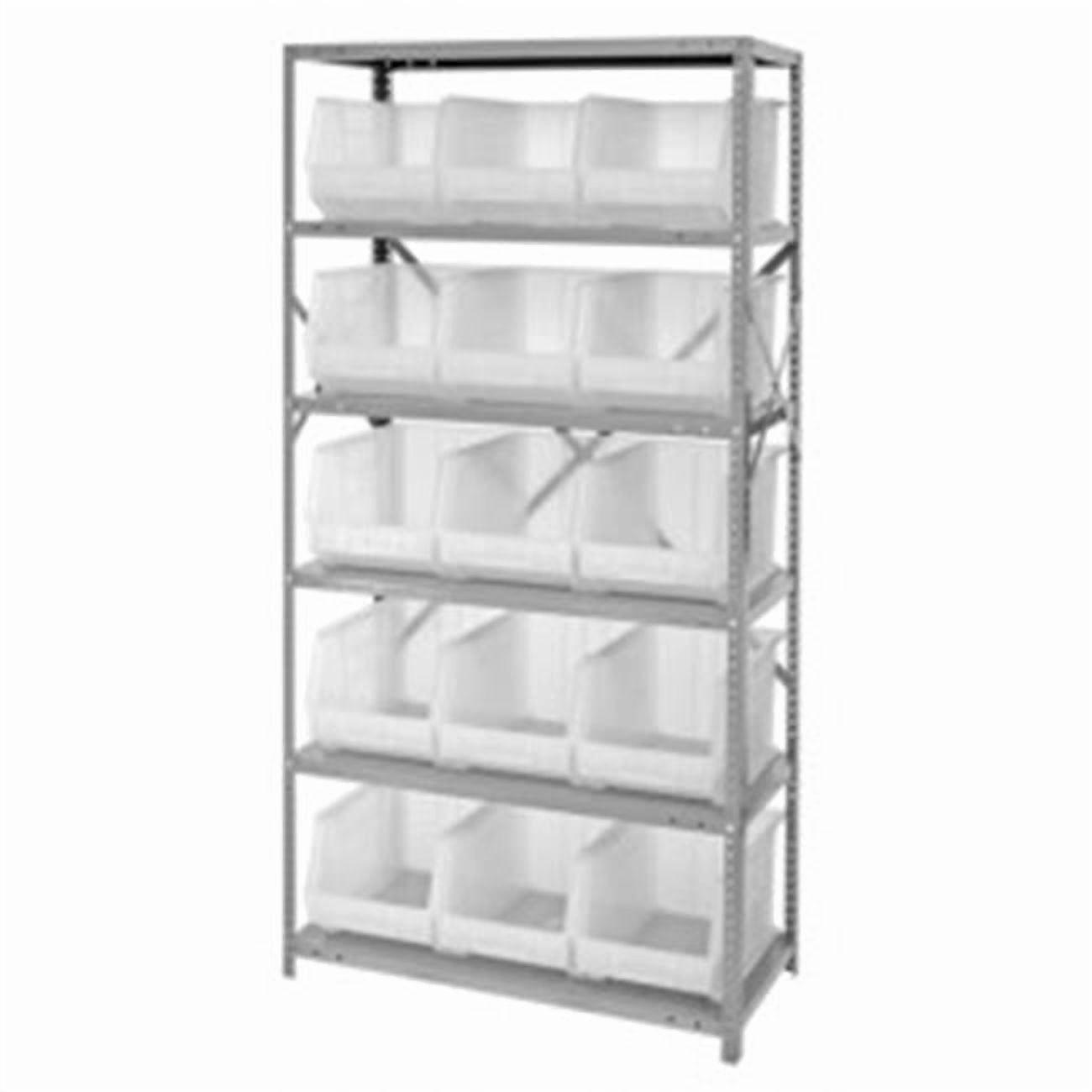 Clear 6 Shelf Unit With 15 Storage Bin Steel Shelving System - 18 x 36 ...