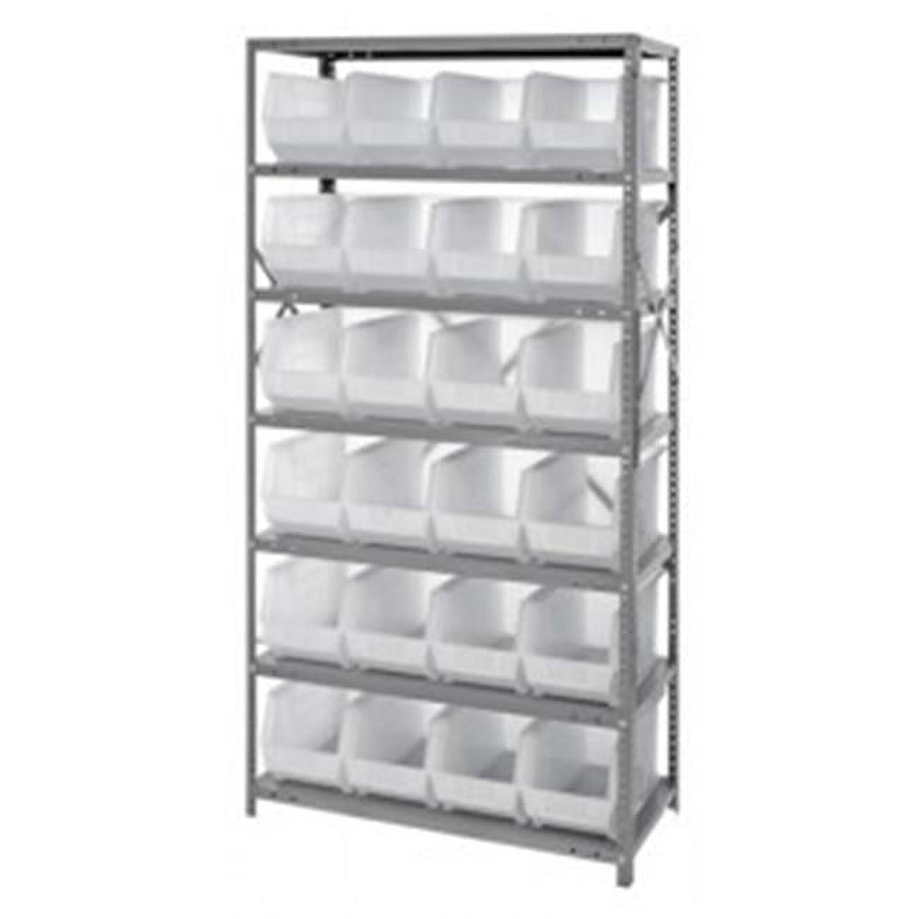 Clear 7 Shelf Unit With 24 Storage Bin Steel Shelving System - 18 x 36 ...