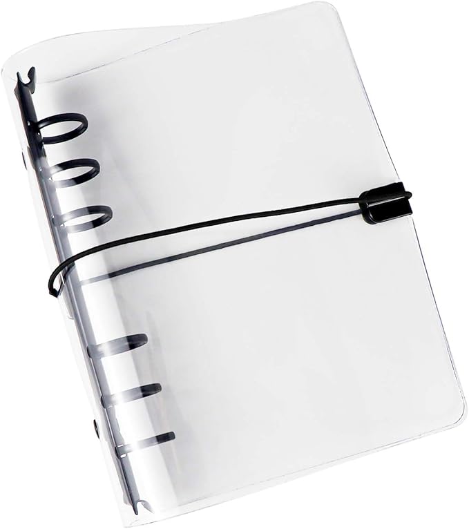 Clear A6 Binder with Elastic Band, 6 Black Rings Journal Planner Clear ...