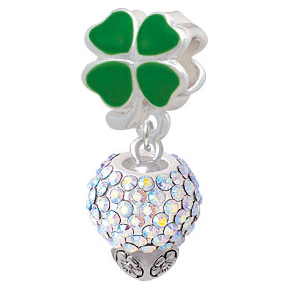 Clear AB Crystal Sparkle Spinner - Green Four Leaf Clover Charm Bead ...