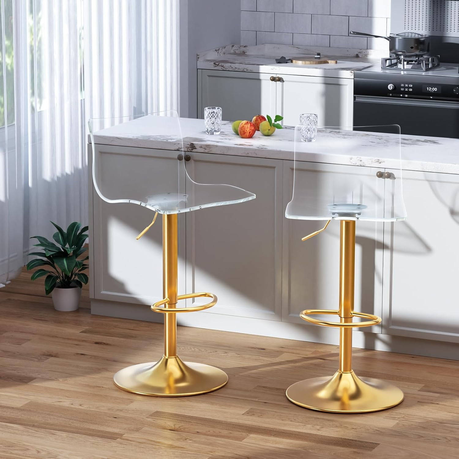 Clear Acrylic Bar Stools Set of 2 – Adjustable Swivel Barstools with ...