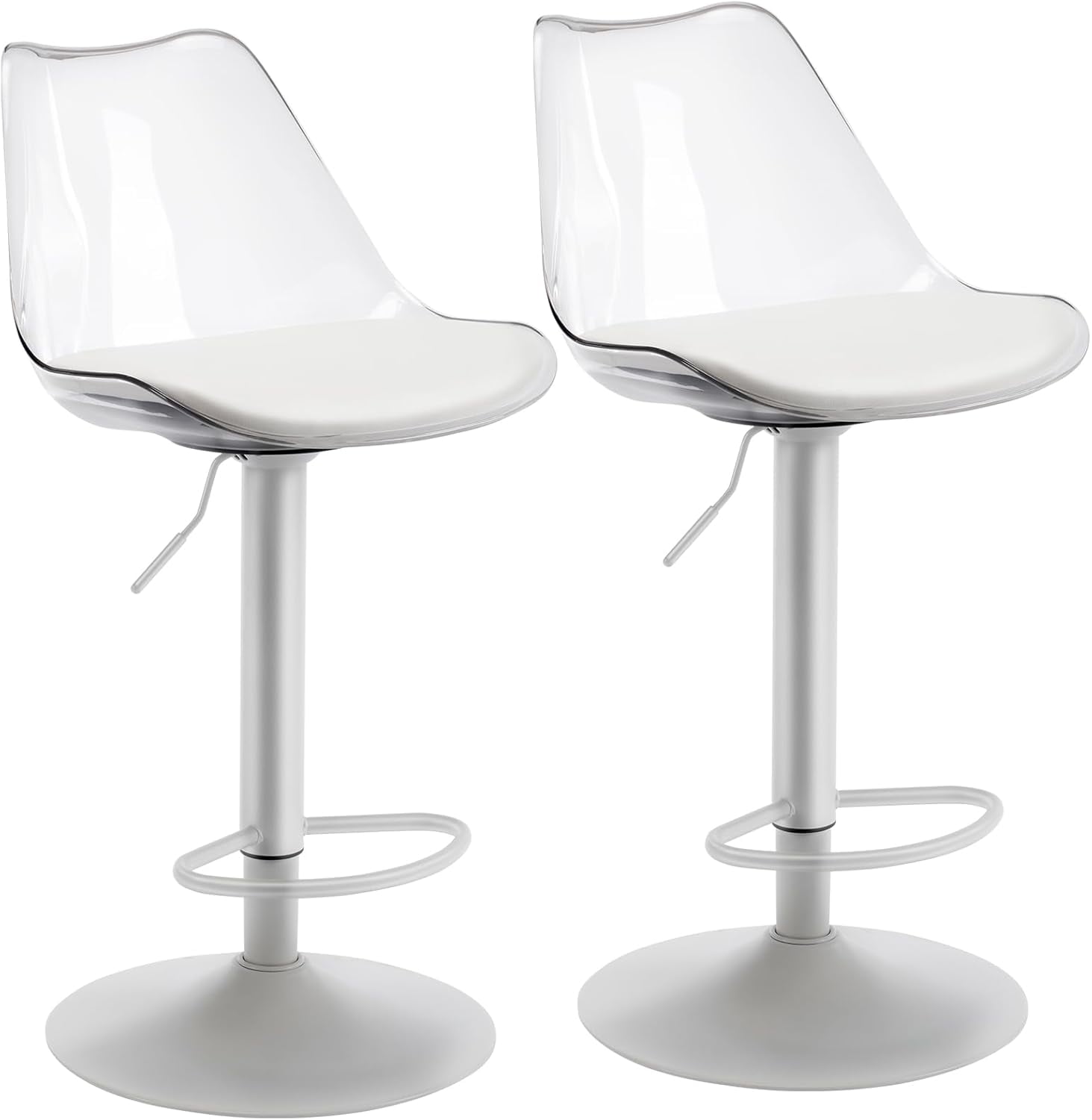 Clear Acrylic Bar Stools Set of 2, Faux Leather Upholstered Counter ...