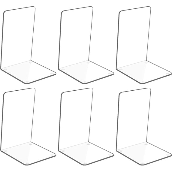 Clear Acrylic Book Ends, 6 Pcs Bookends for Shelves, Non-Slip Book ...