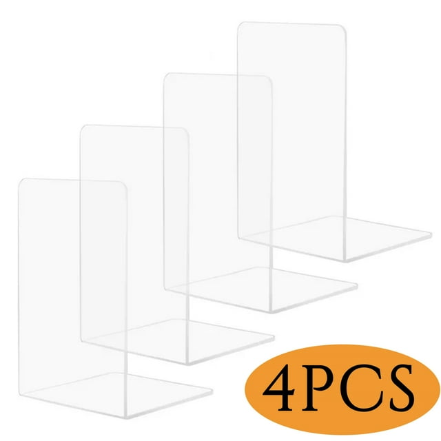 Clear Acrylic Book Ends Bookends for Shelves Cute Transparent 4Pcs ...