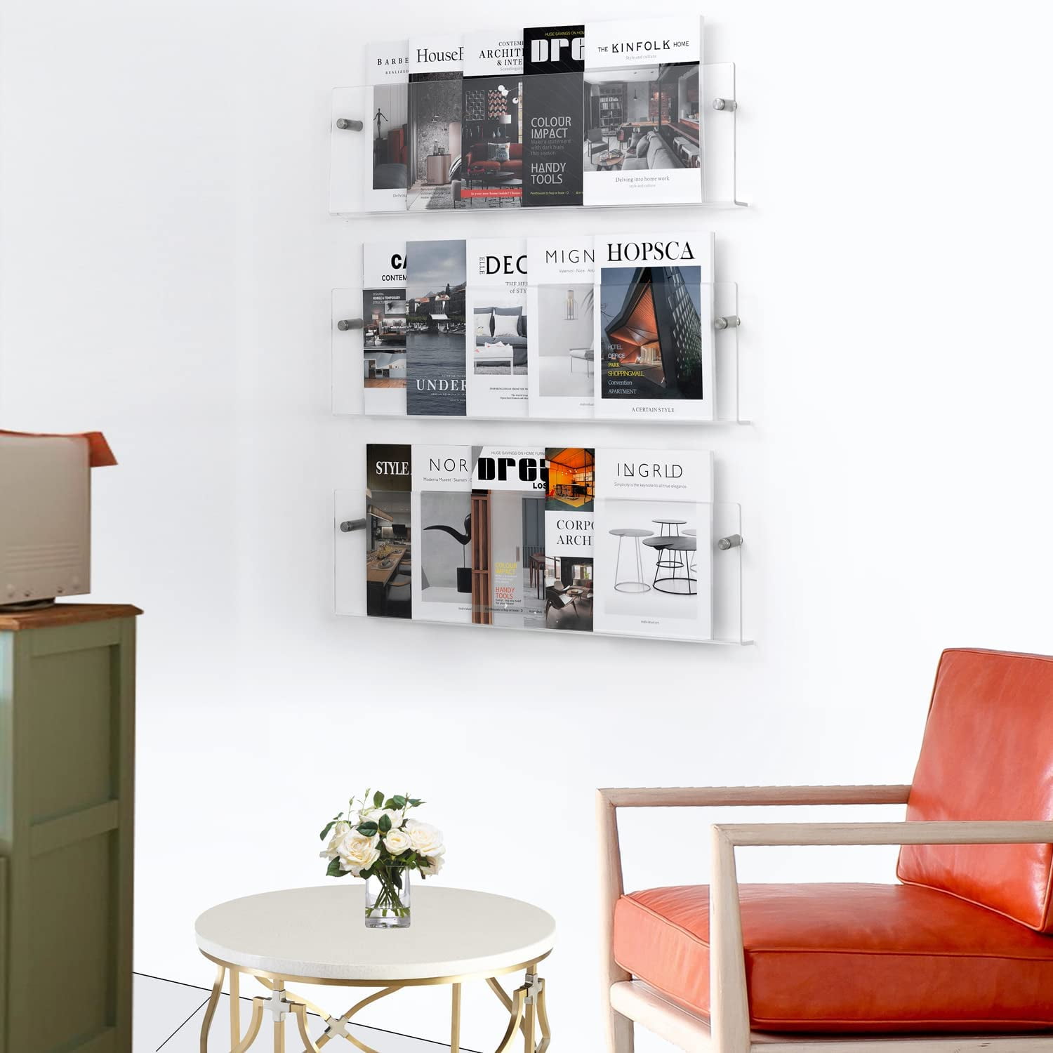 Clear Acrylic Brochure Holder Wall Mount 3 Tier, Hanging Bookshelf ...