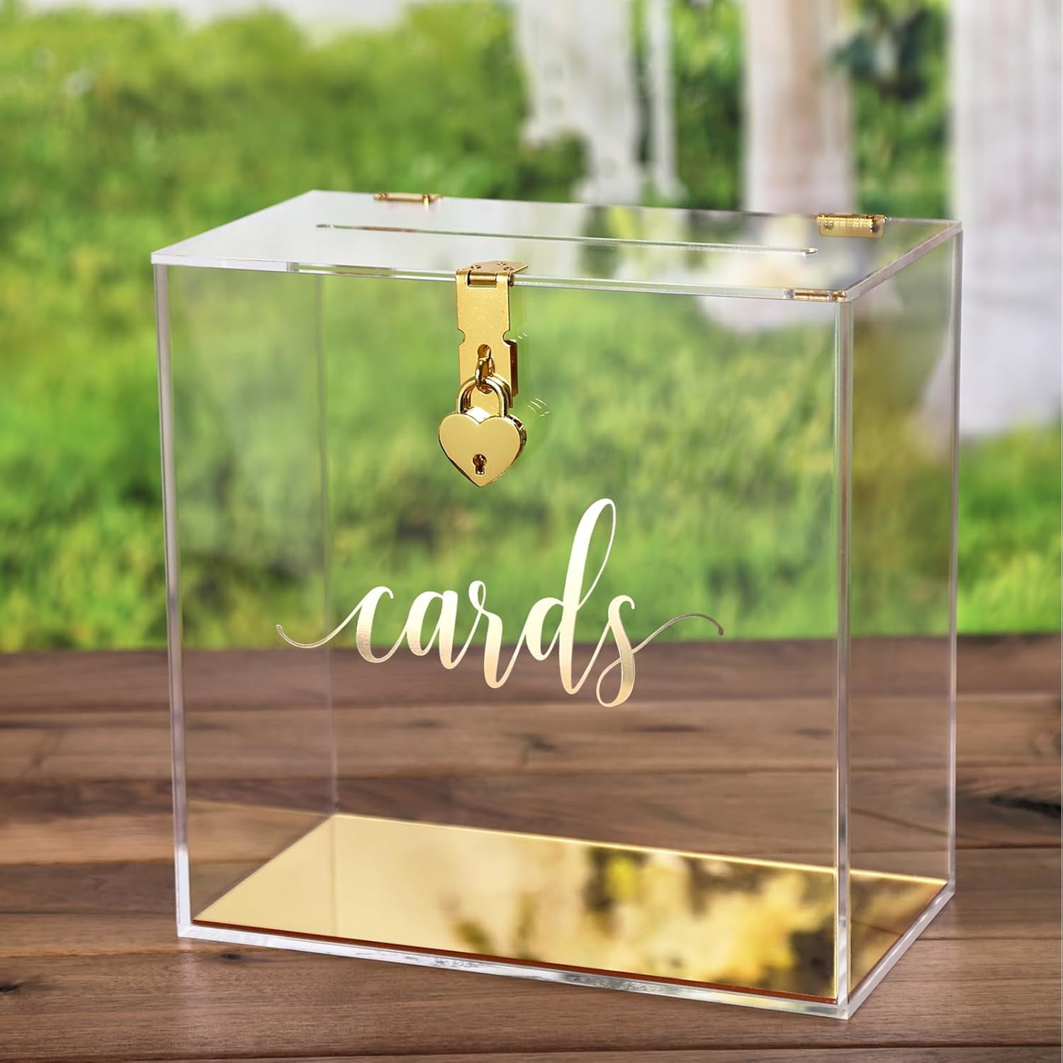 Clear Acrylic Card Box with Lock, Thick Wedding Box with Slot Gold Foil ...