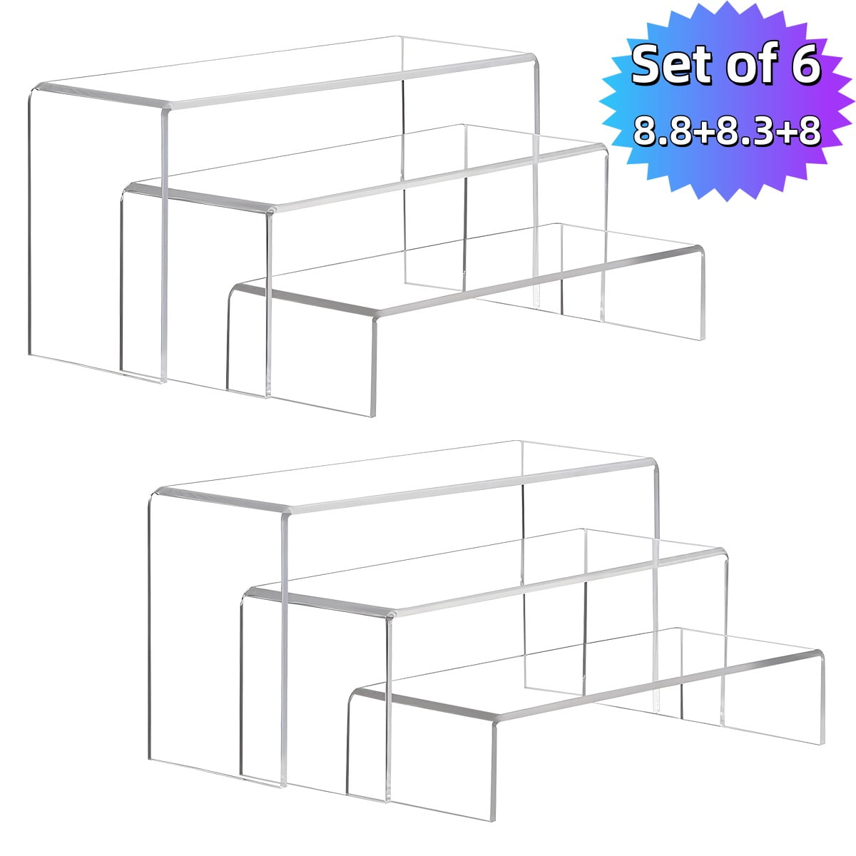 Acrylic Display Case Risers 6 Pcs Clear Rectangular Display Shelf for ...