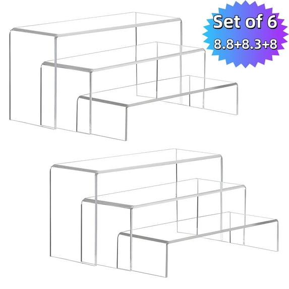 Acrylic Display Case Risers 6 Pcs Clear Rectangular Display Shelf for ...