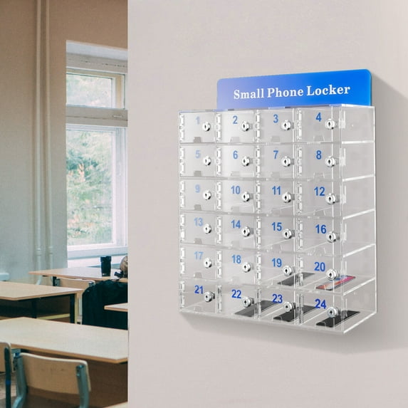 Clear Acrylic Cell Phone Locker Box Storage Cabinet Pocket w/ Door Lock ...