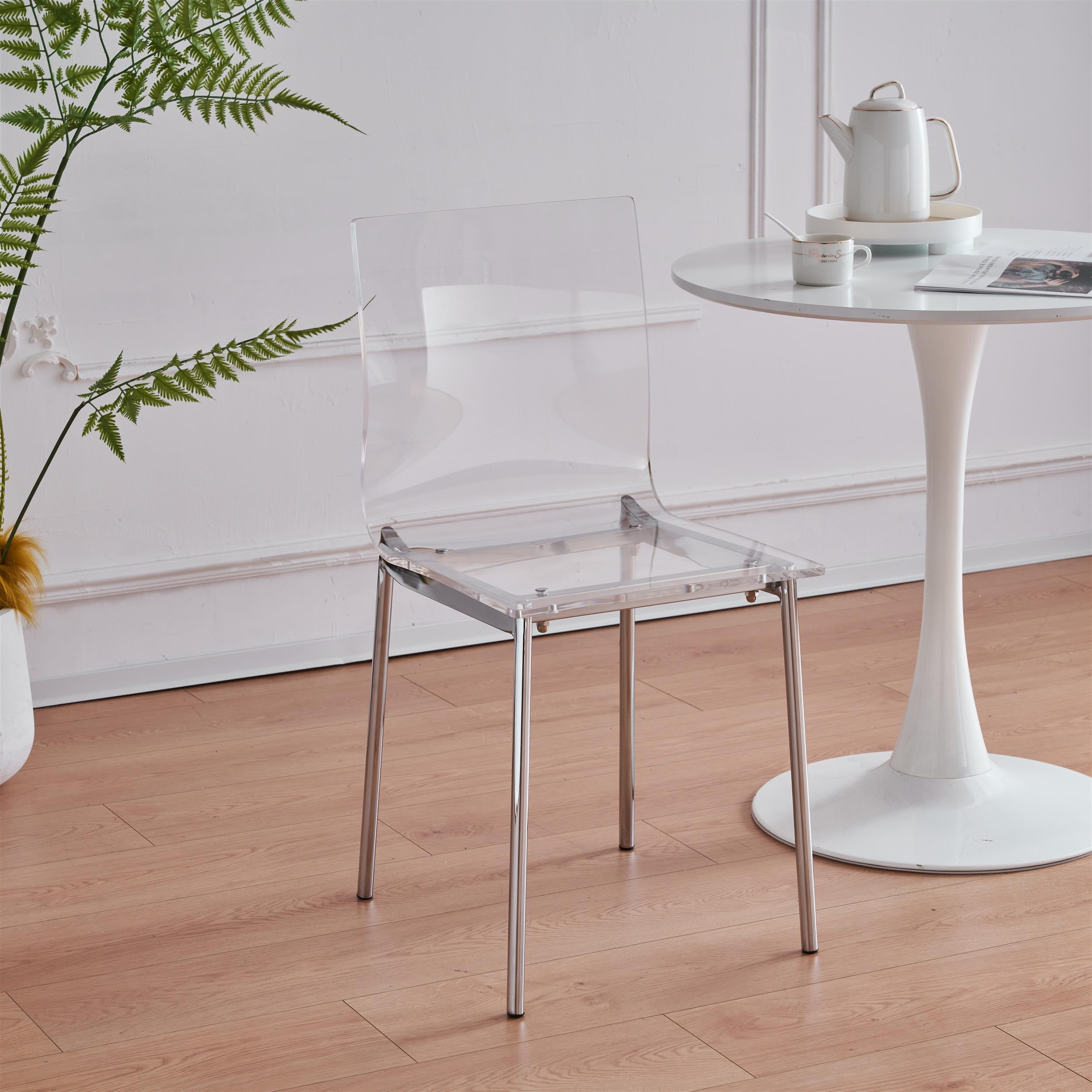 Clear Acrylic Chiaro Dining Chair with Silver Legs (Set of 2) - Walmart.com