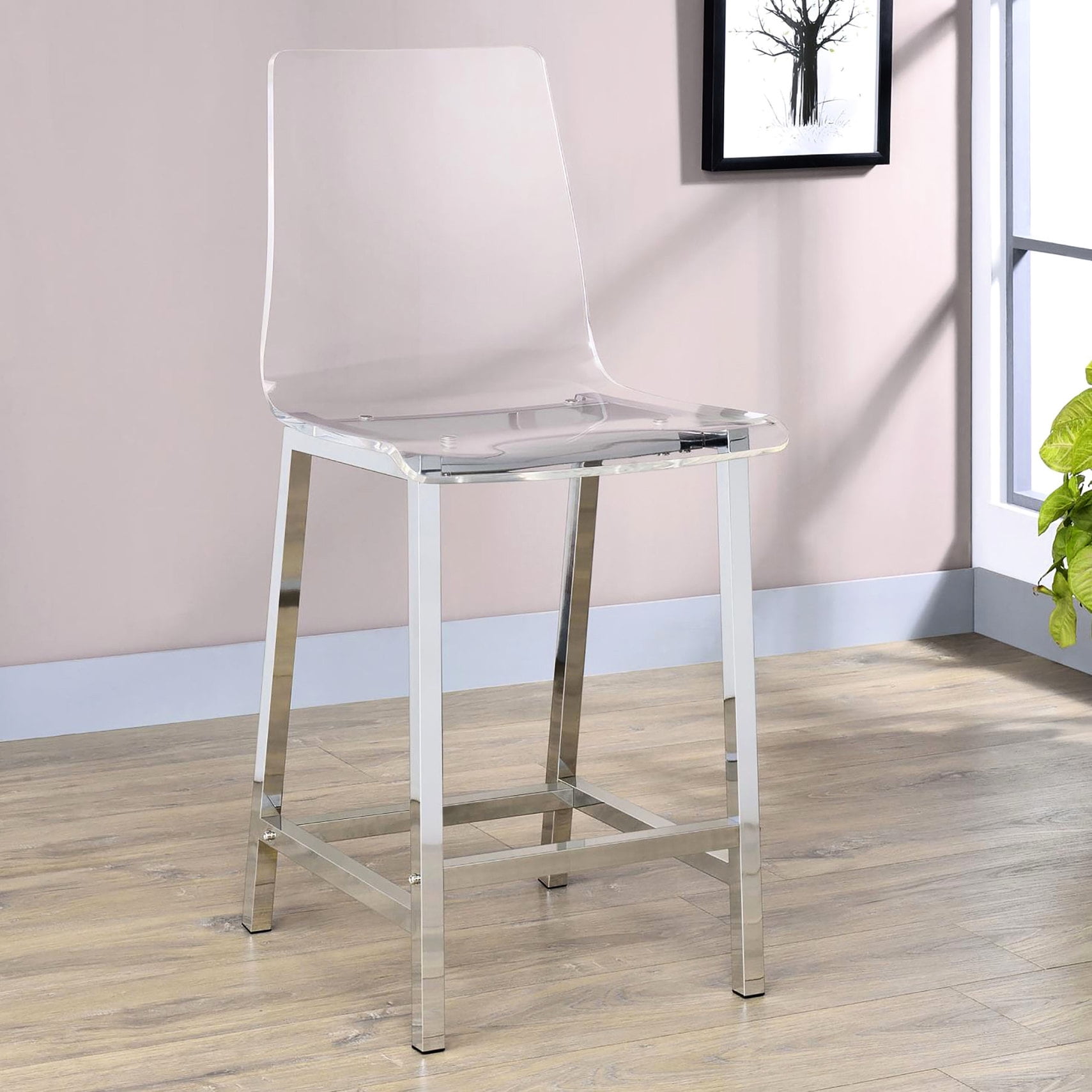 Clear Acrylic & Chrome Counter Stools (Set of 2) | Striking Visual ...