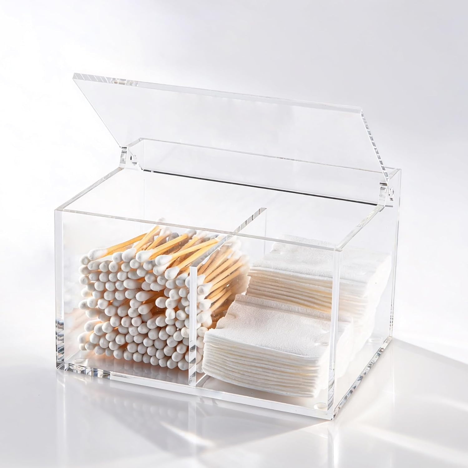 Clear Acrylic Cotton Swab Ball Holder Qtip Organizer with Lid 2-Grid ...