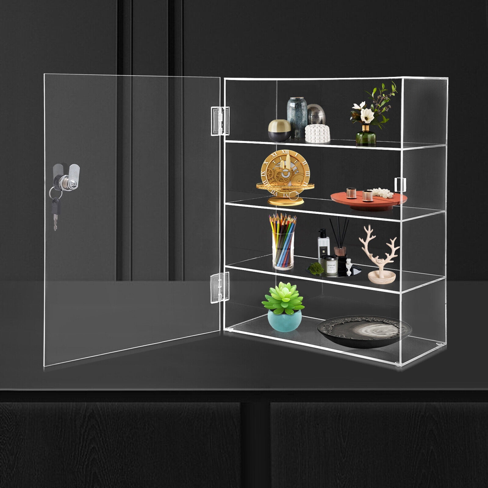 Clear Acrylic Counter Display Case Locking Cabinet 4 Layers Show Case ...