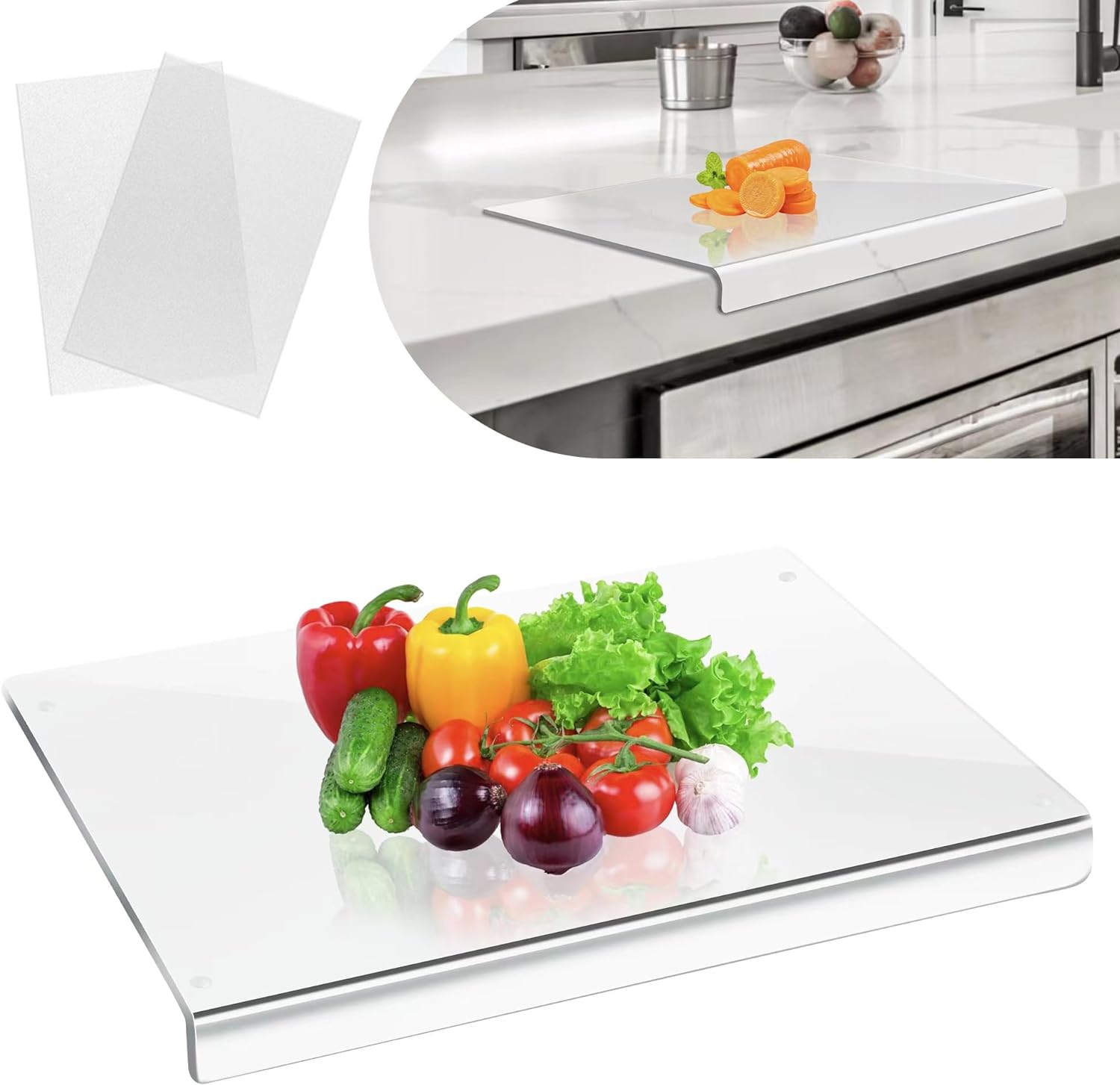 Clear Acrylic Cutting Board with Counter Lip - 17 x 13 Inch Clear ...