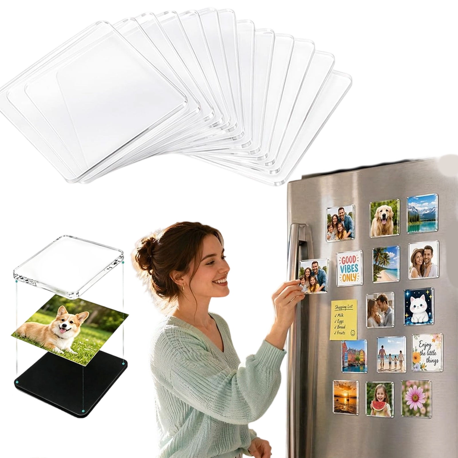 Clear Acrylic DIY Fridge Magnet Set with Adhesive Backing, 2 × 2 Inch ...