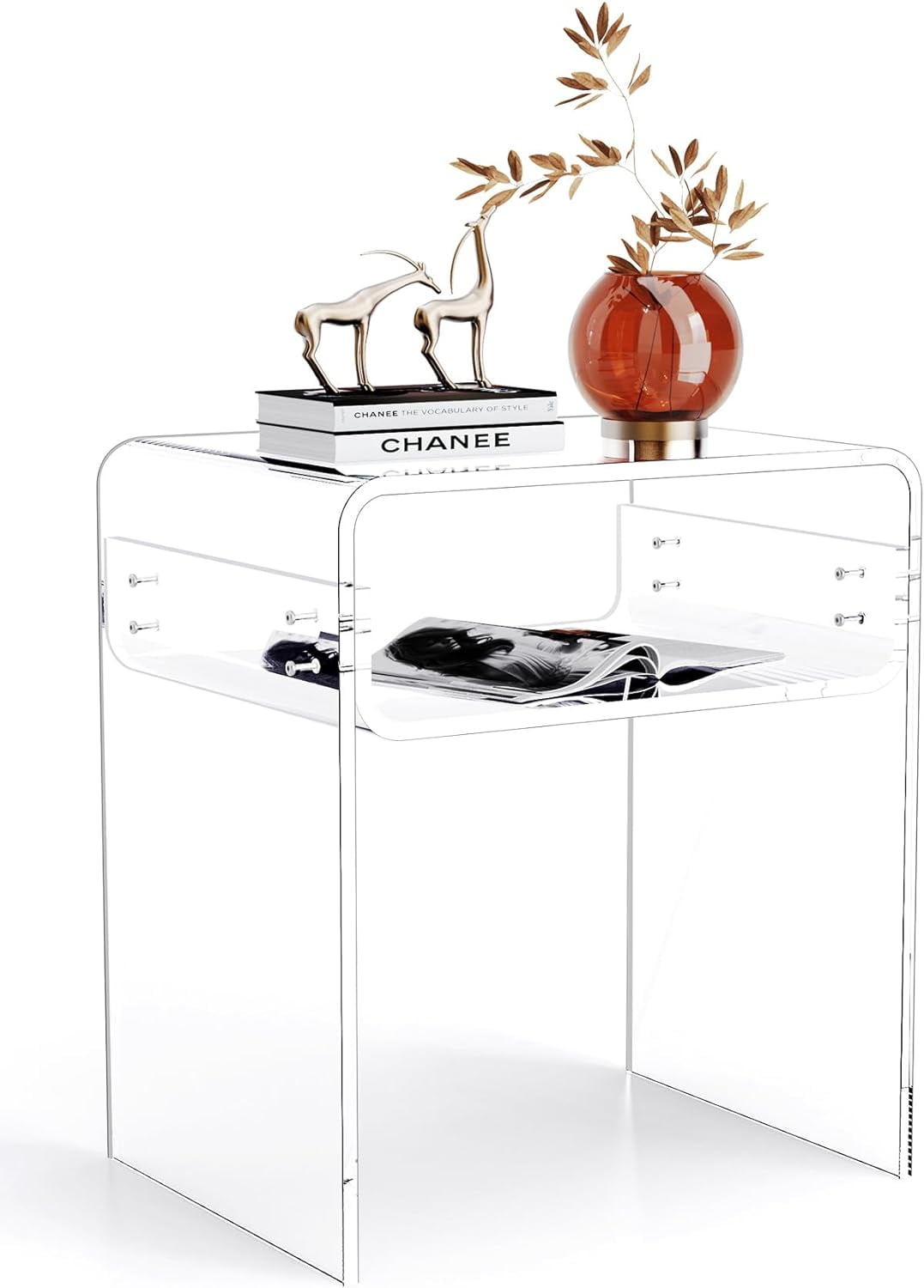 Clear Acrylic End Table 2-Tier Bedside nightstand for Living Room ...