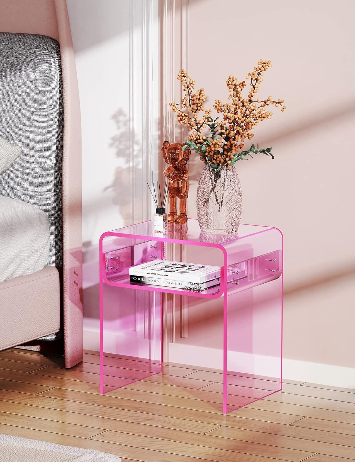 Clear Acrylic End Table 2-Tier Bedside nightstand for Living Room ...