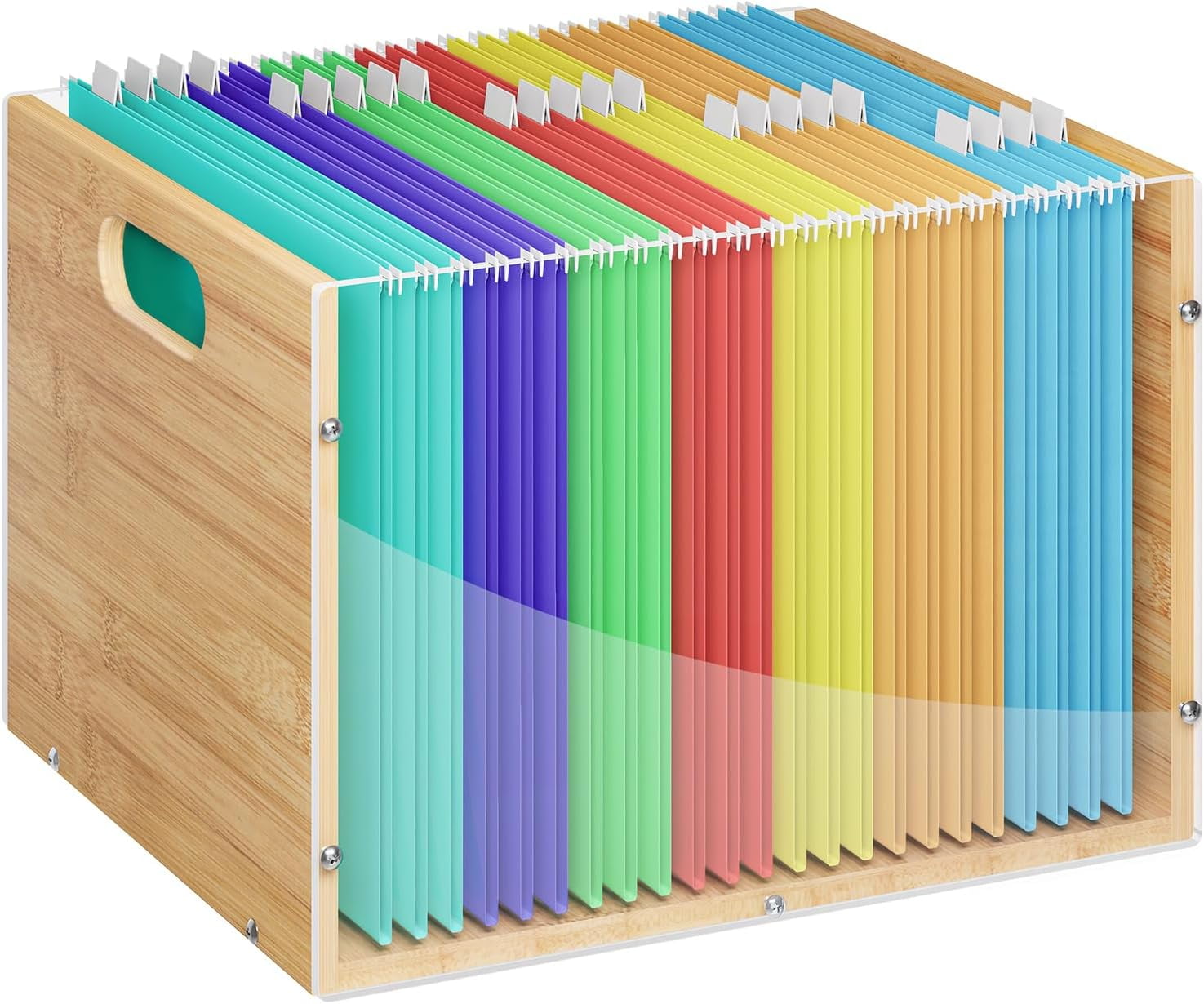 Clear Acrylic File Box Organizer, Bamboo Hanging Folder Storage Boxes ...