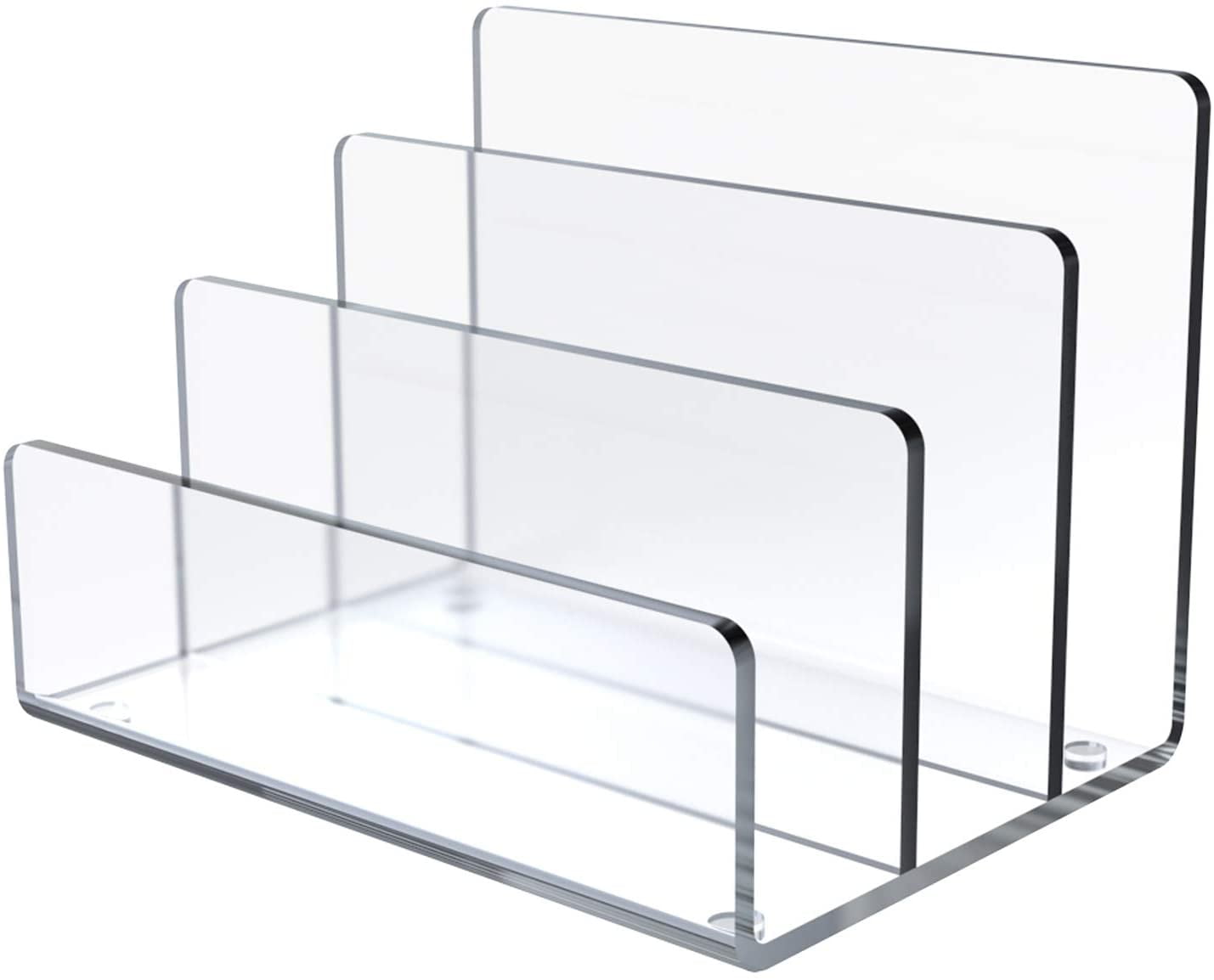 Clear Acrylic File Holder, 3 Sections Vertical Desktop Organizer, 9 x 6 ...