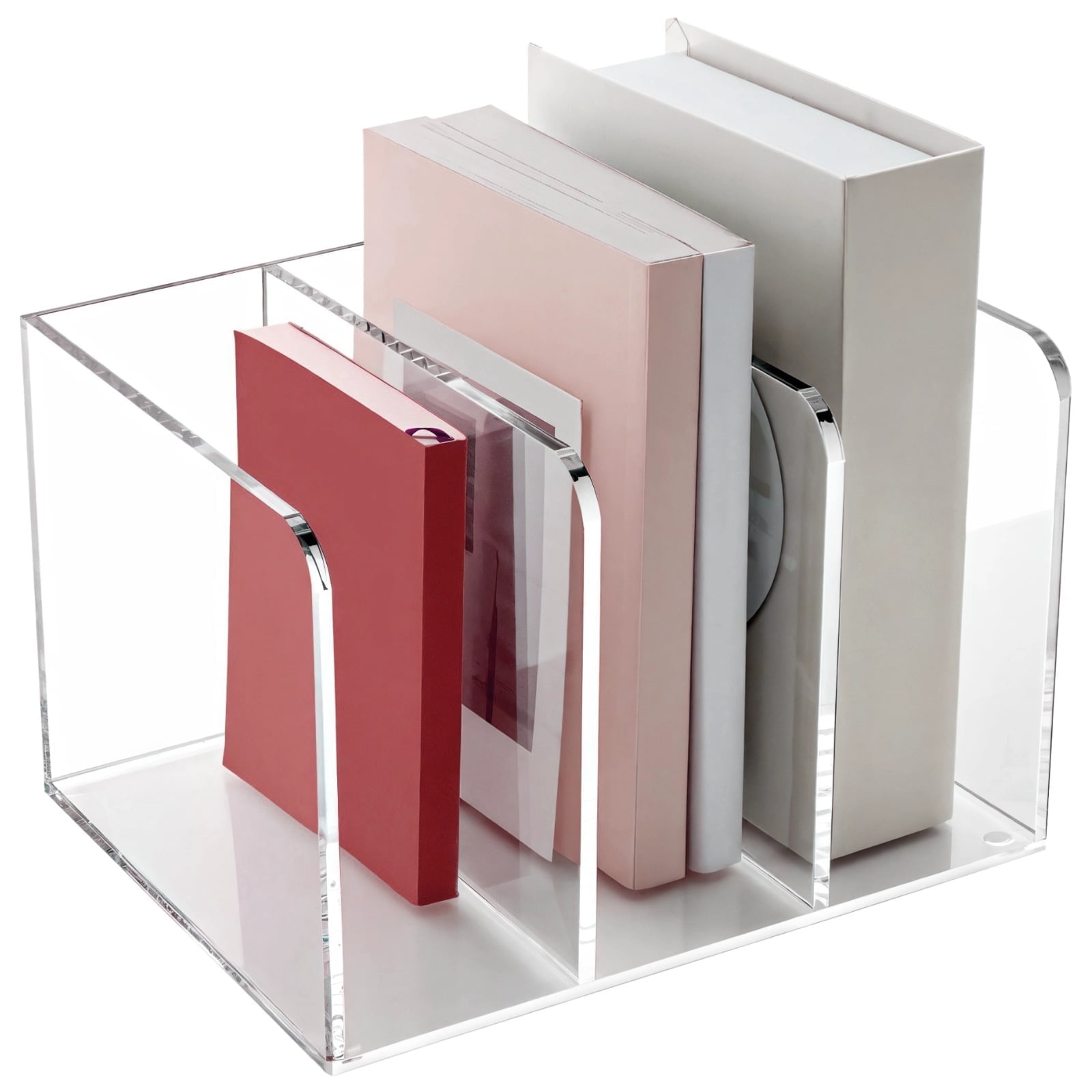 Clear Acrylic Desk File Organizer, 3-Compartment Transparent Bookshelf ...