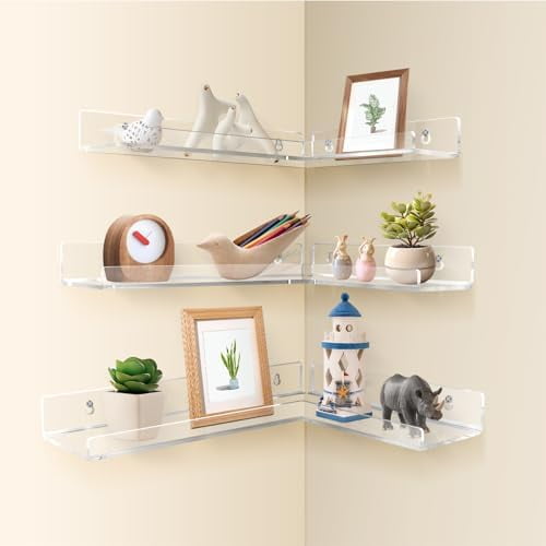 Clear Acrylic Floating Corner Shelves Wall Mounted 5MM Thick Bookshelf ...