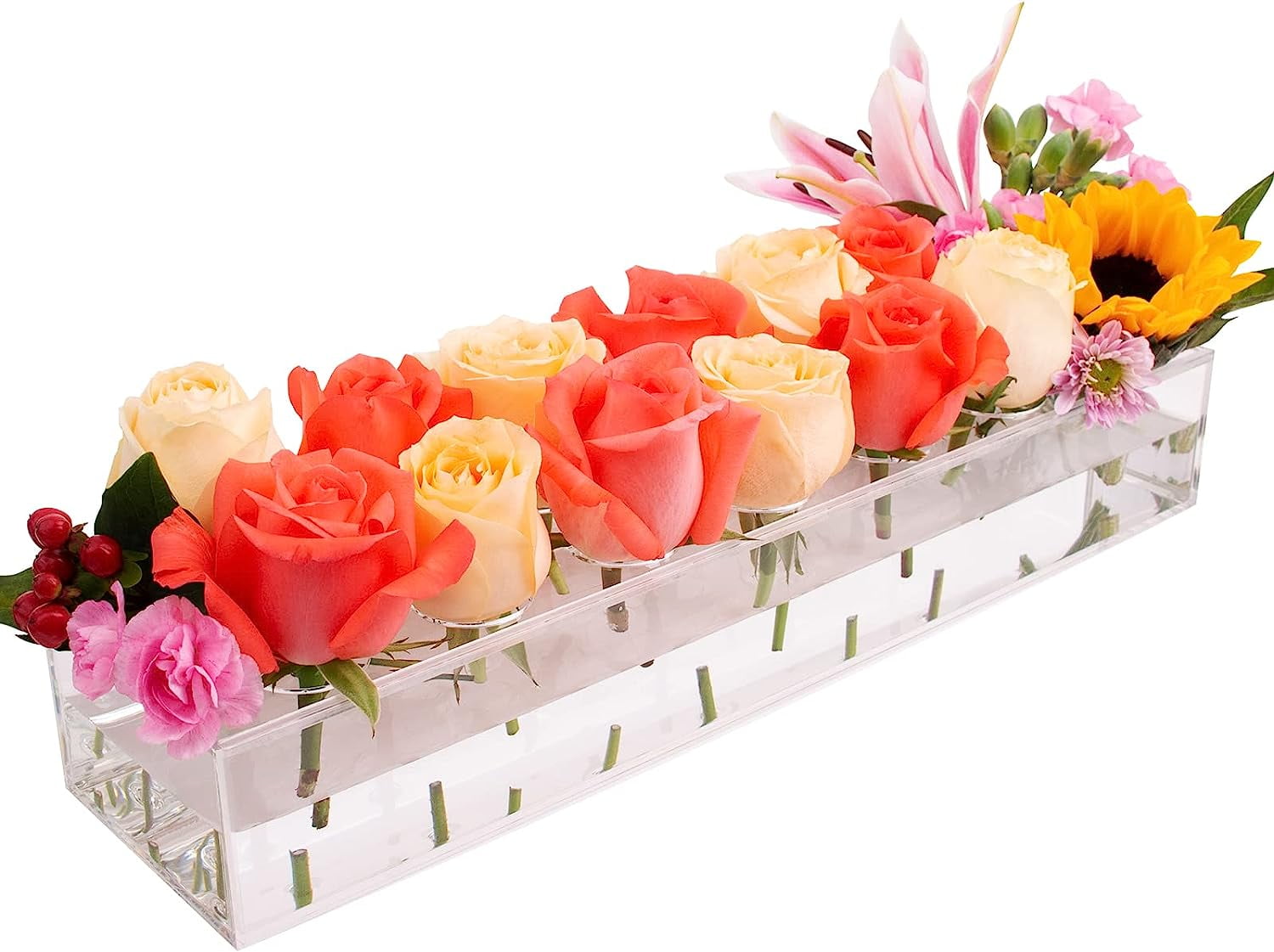 Clear Acrylic Flower Vase Rectangular, 15.8 Inches Long Floral ...