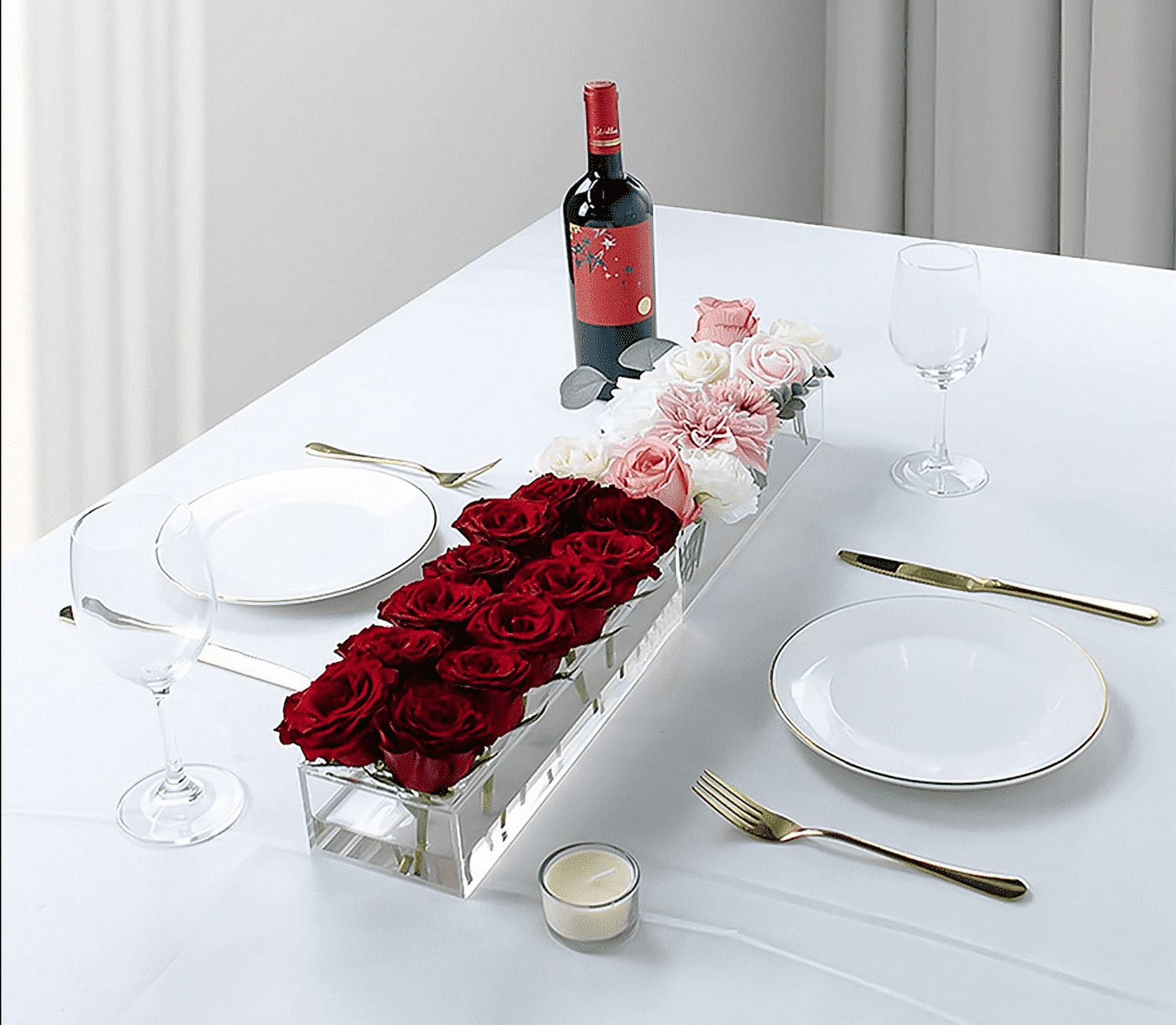 Clear Acrylic Flower Vase,Rectangular Floral Centerpiece for Dining ...