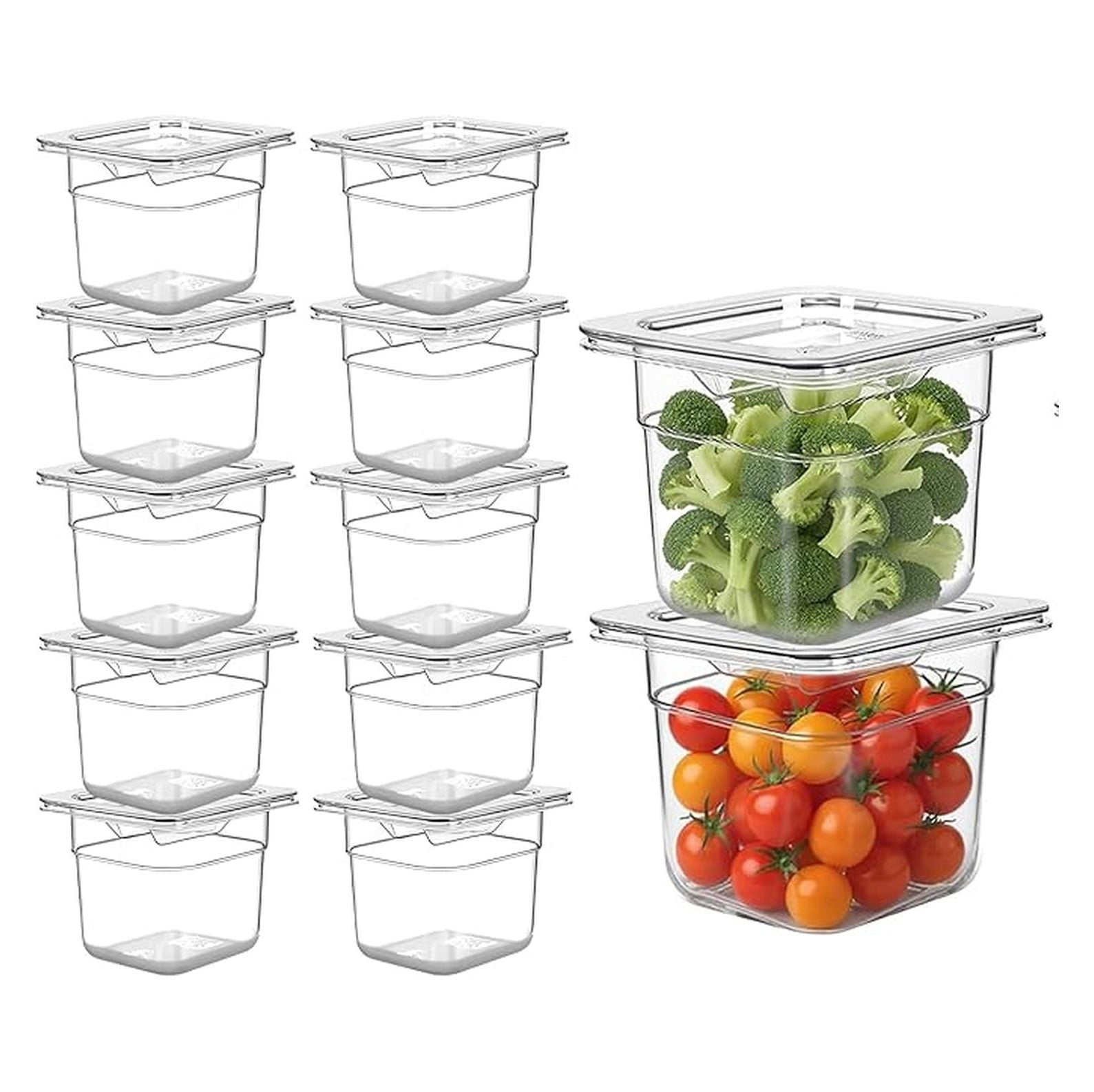 Clear Acrylic Food Pans with Lids (12 Pack), 1/6 Size Stackable Food ...