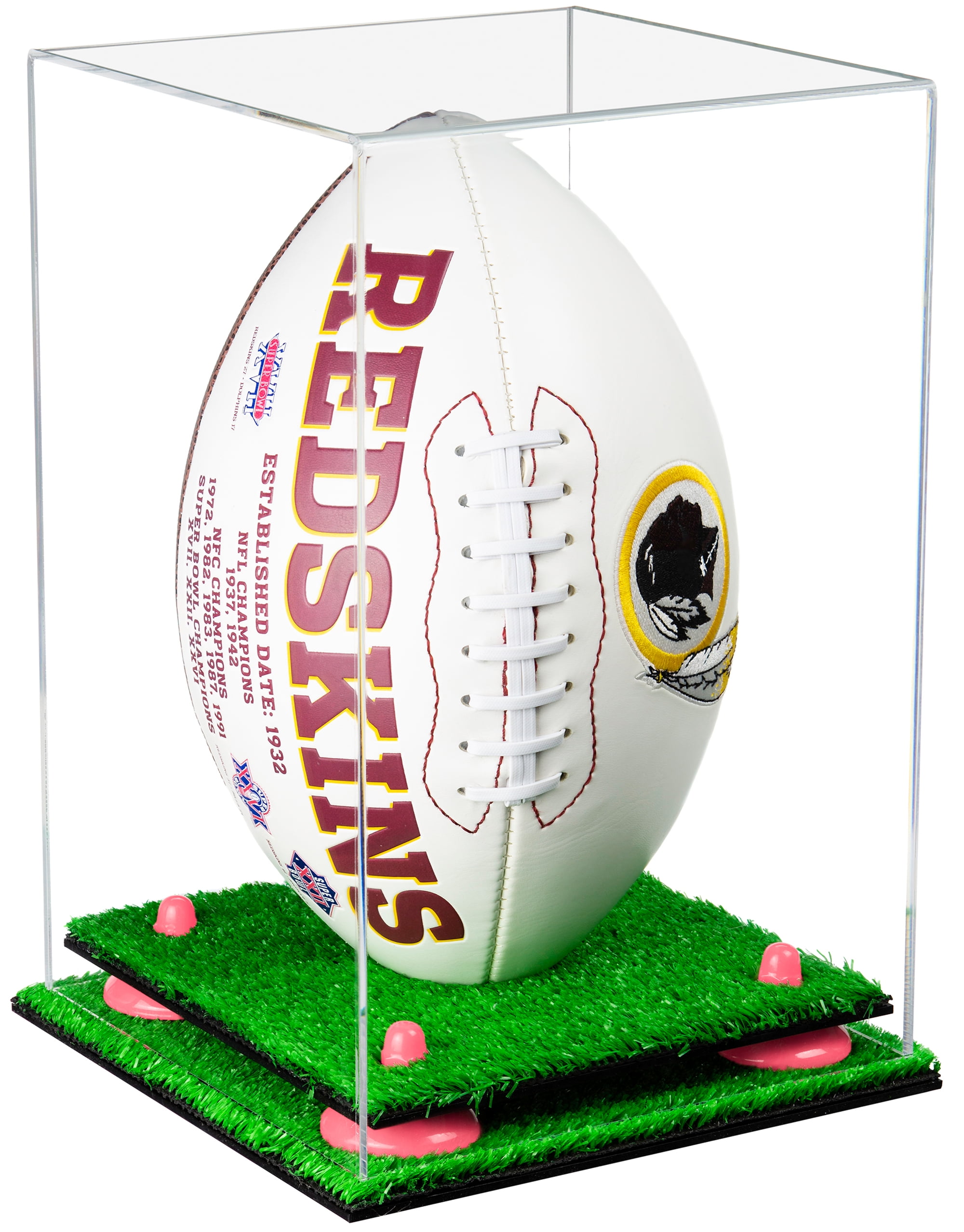 Clear Acrylic Football Display Case Vertical with Pink Risers and Turf ...