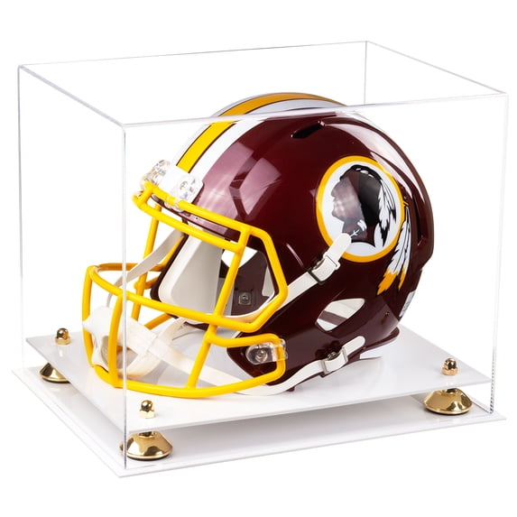Clear Acrylic Football Helmet Display Case with Gold Risers and White ...