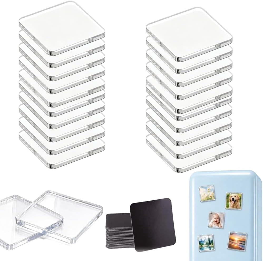 Clear Acrylic Fridge Magnets DIY Kit, Square Blank Picture Frames with ...