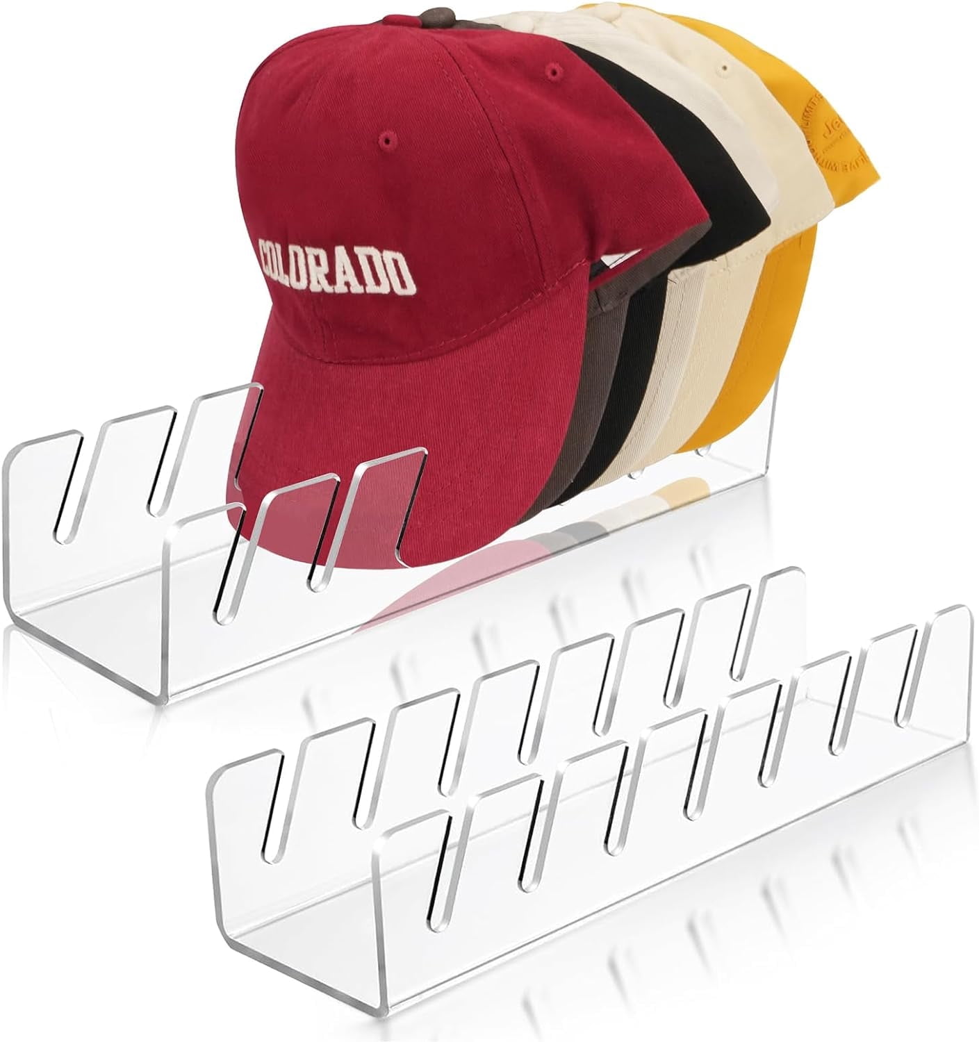 Clear Acrylic Hat Rack Holds 14+ Caps - No Tools Space-Saving Display ...