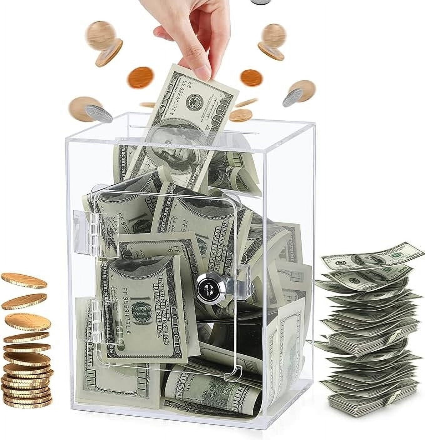 Clear Acrylic Money Savings Box with Key, Large Capacity Transparent ...