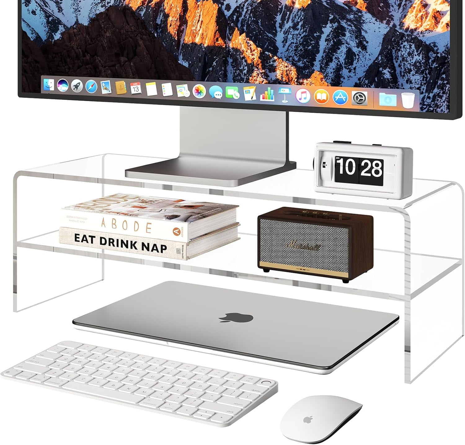 Clear Acrylic Monitor Stand Riser, 2-Tier Computer Shelf for Laptop, PC ...