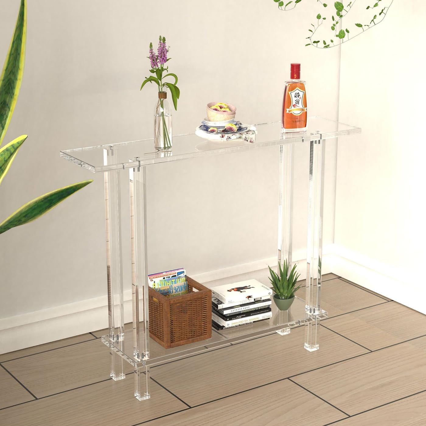 Clear Acrylic Narrow Console Sofa Table, 40inch Acrylic Console Table ...