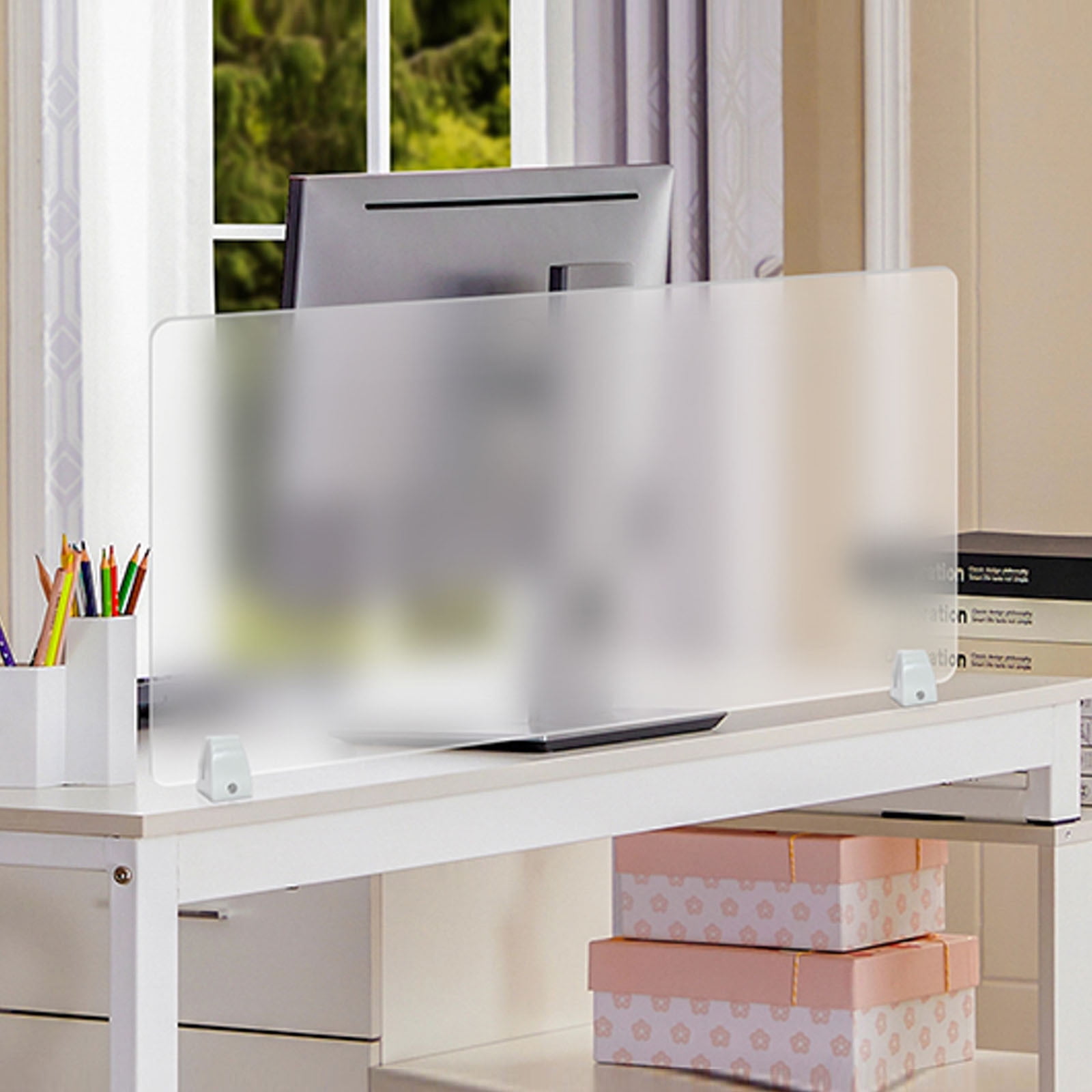 Clear Acrylic Office Partition Screen, Self Standing Desk Privacy Panel ...