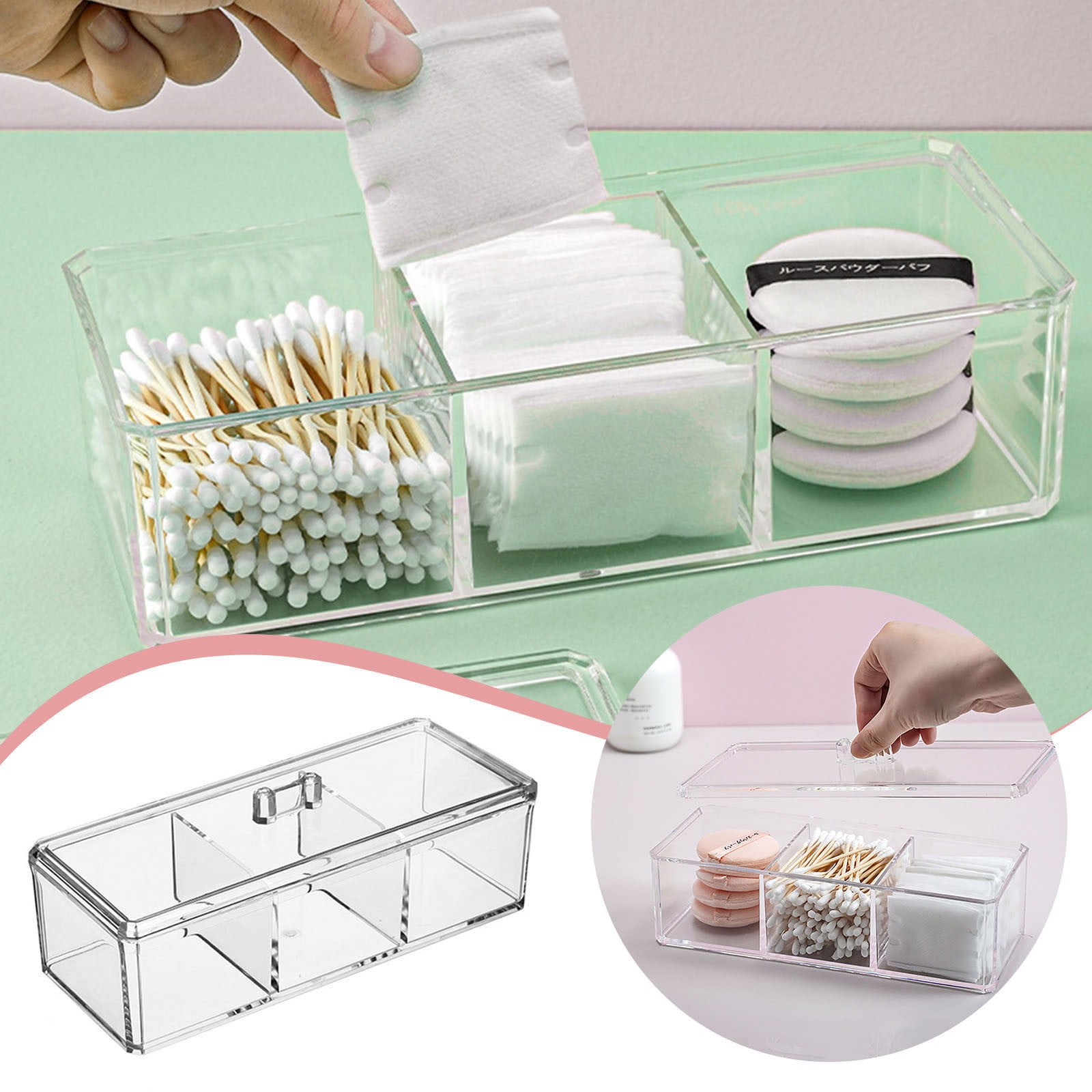 Clear Acrylic Organizer Box - 3 Compartment Stackable Storage Container ...