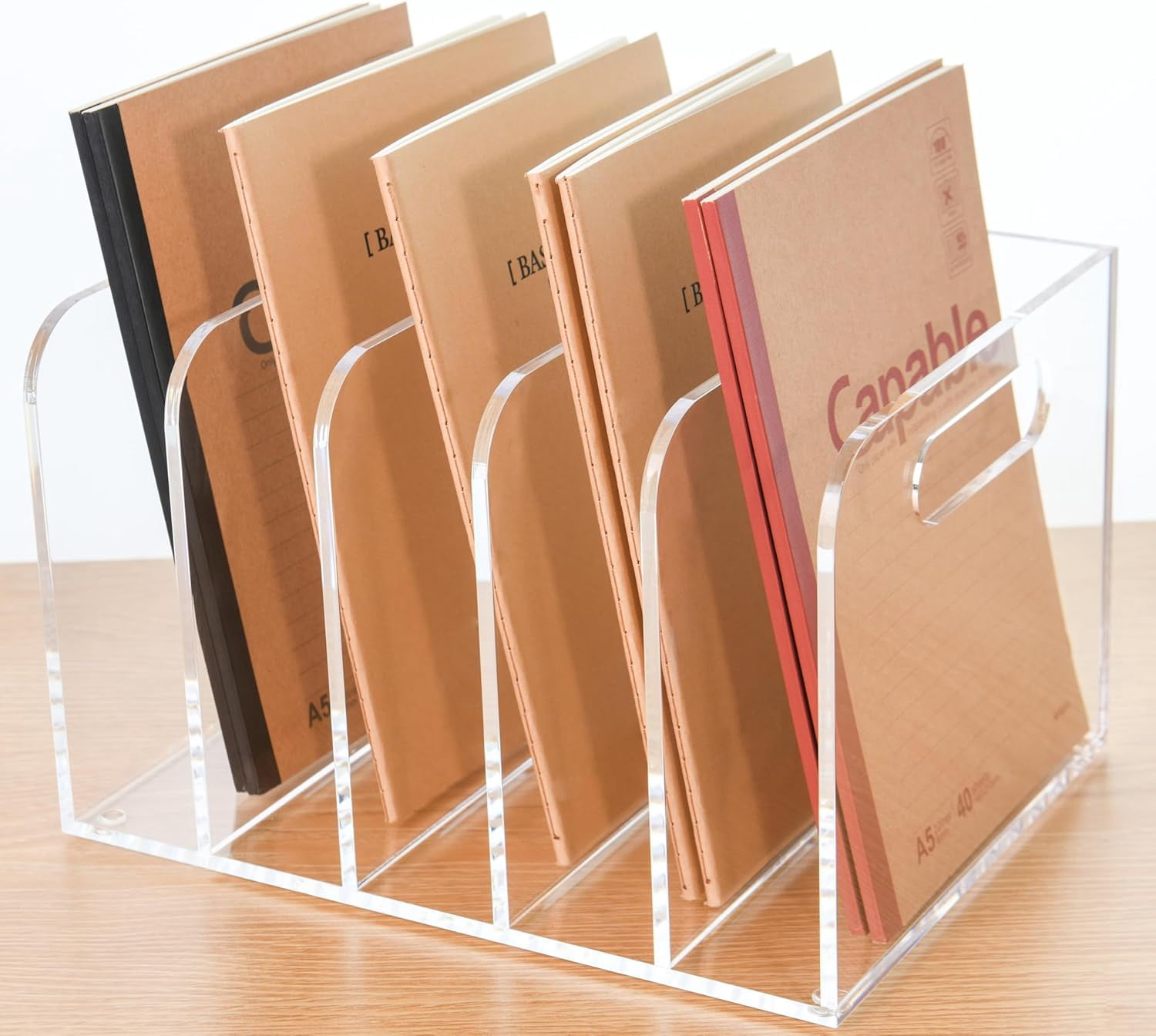 Clear Acrylic Organizer with 5 Vertical Compartments, Multipurpose Desk ...