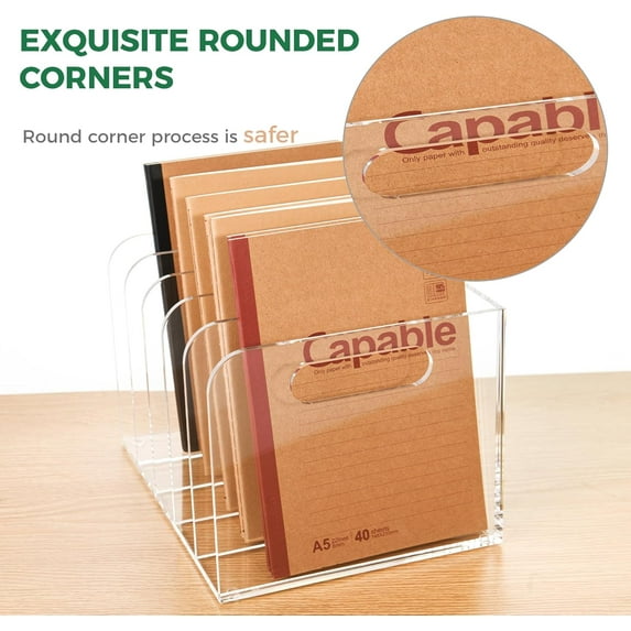 Clear Acrylic Organizers - 5 Vertical Compartments Acrylic Folder ...