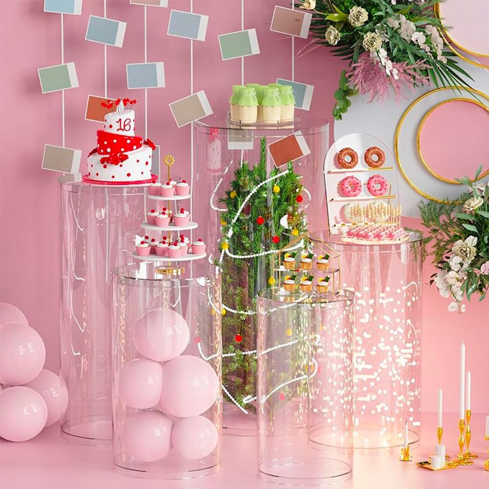 Clear Acrylic Pedestal Display Stands Set Clear Cylinder Pedestal ...