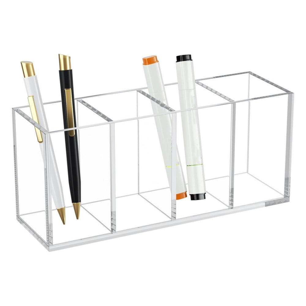 Clear Acrylic Pencil Holder,4 Compartments Cosmetic Brushes Storage ...