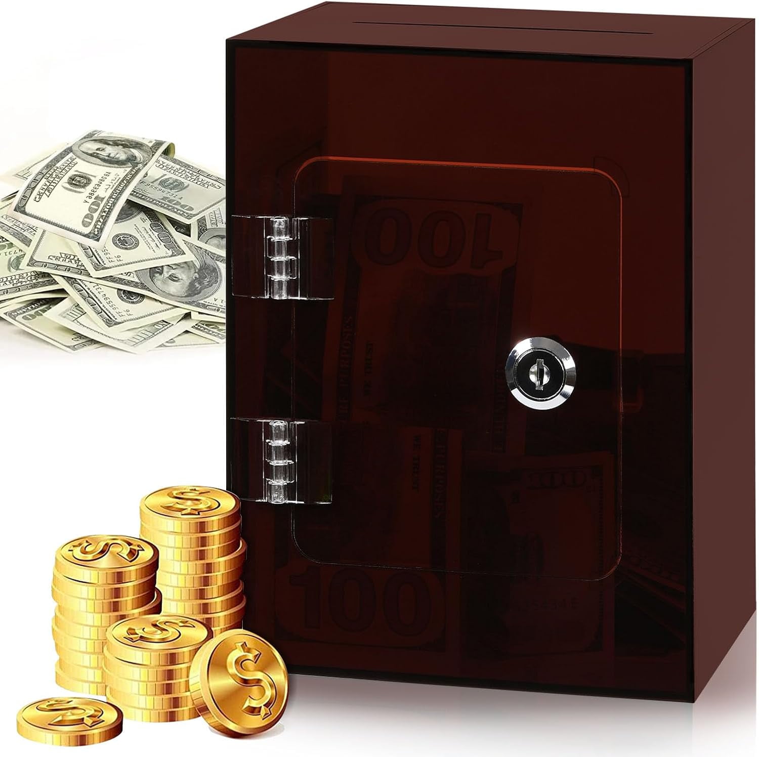 Clear Acrylic Piggy Bank for Adults Kids, Large and Sturdy Money Saving ...