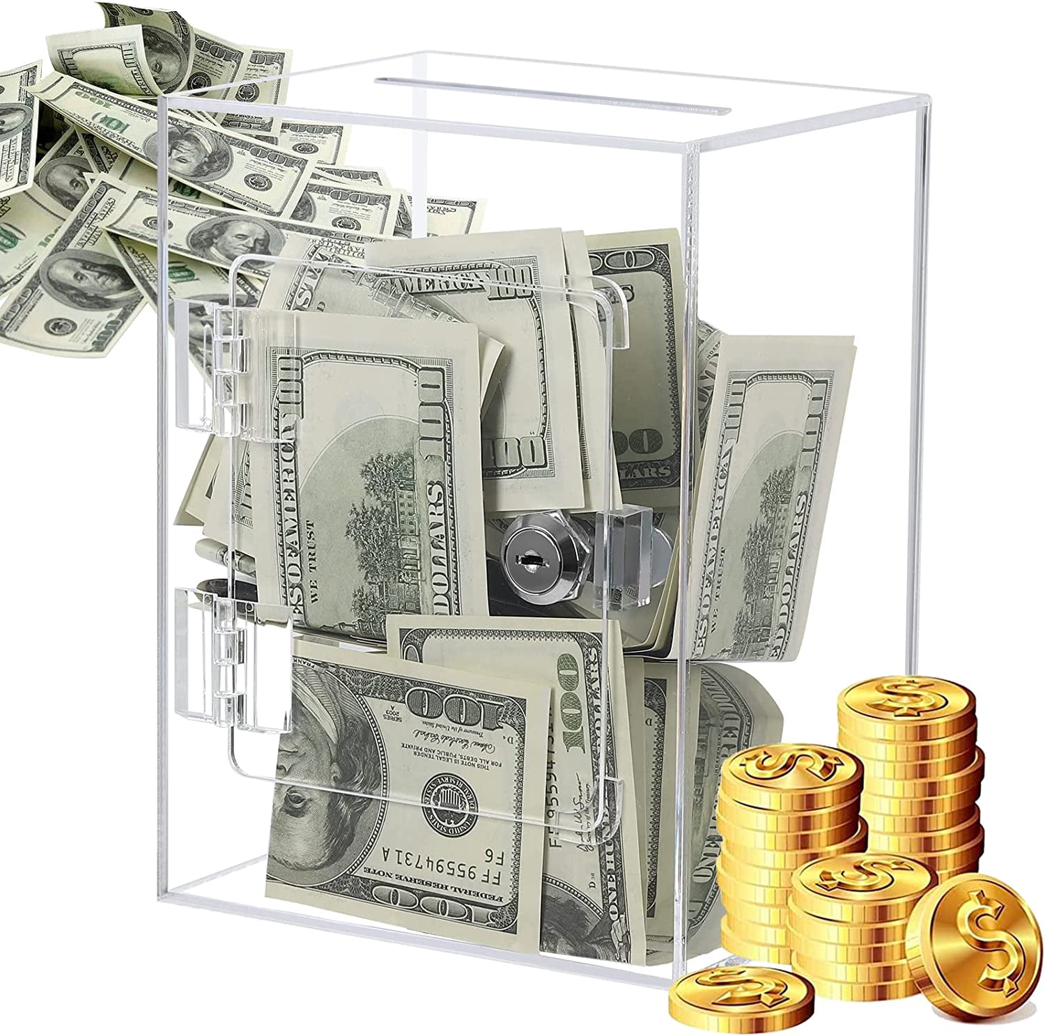 Clear Acrylic Piggy Bank for Adults Kids, Large and Sturdy Money Saving ...
