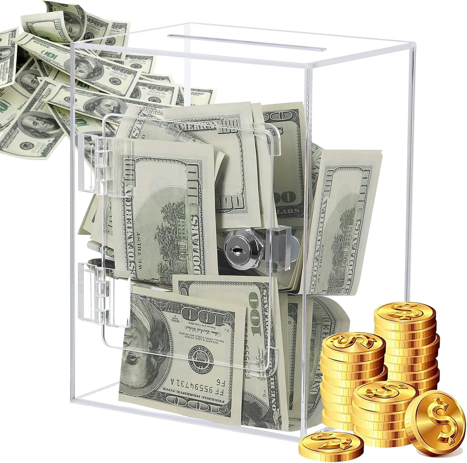 Clear Acrylic Piggy Bank for Adults Kids, Large and Sturdy Money Saving ...